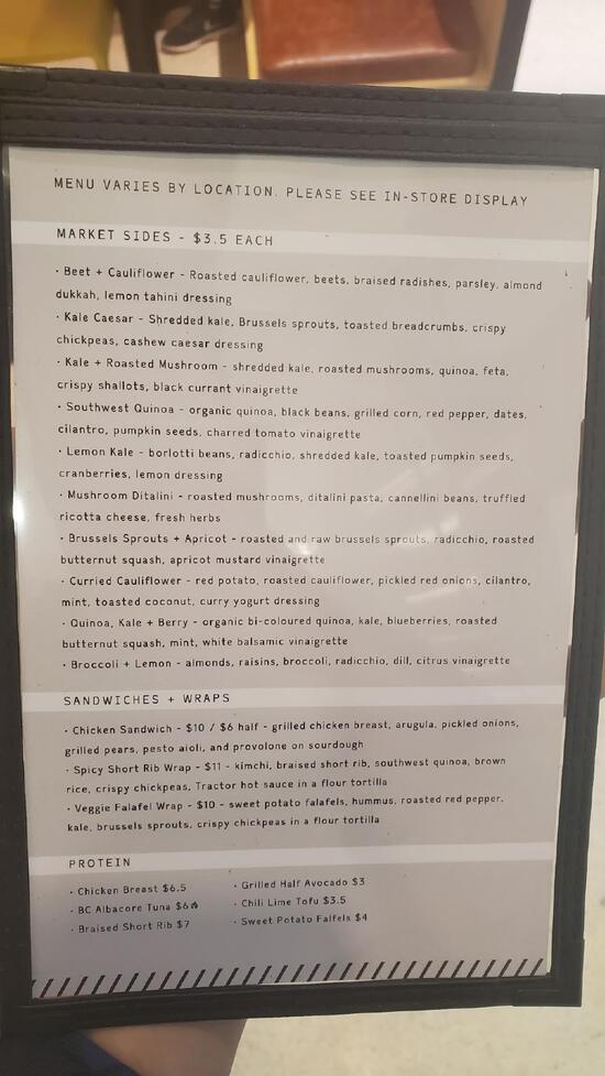 Menu at Tractor Everyday Healthy Foods - Pender & Granville restaurant ...