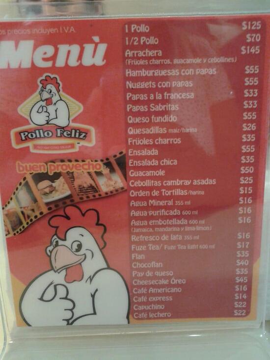 Carta del restaurante POLLO FELIZ, Cancún, 45