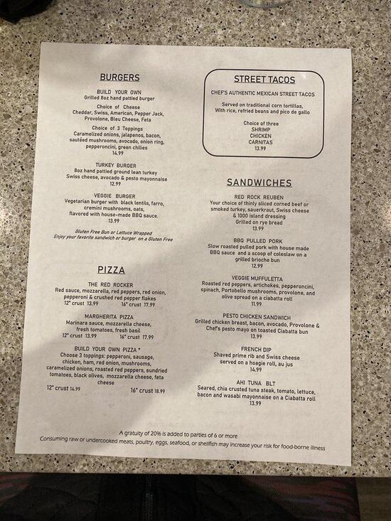 Menu at TC's Bar and Grill, Sedona