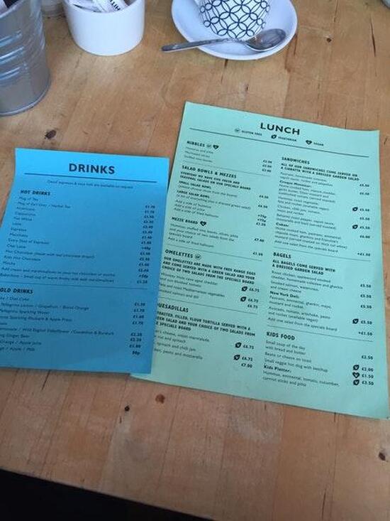 Menu at Homemade cafe, Sheffield