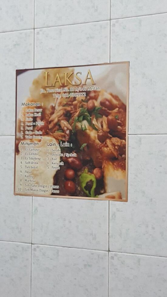 Menu at Laksa restaurant, Medan, Jl. Jose Rizal