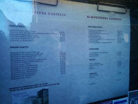 Menu da Spaghetteria Castello pizzeria, Pandino