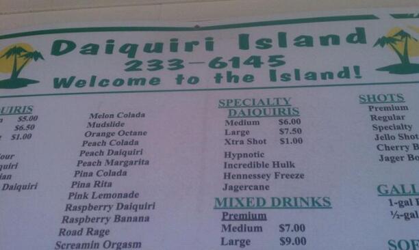 Menu at Daiquiri Island pub & bar, Lafayette, 5410 Cameron St