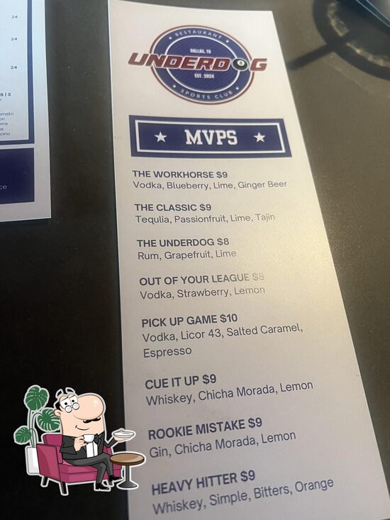 Menu at UNDERDOG RESTAURANT & SPORTS CLUB, Dallas