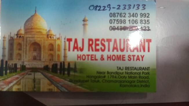 Menu at Taj Restaurant Hotel & Home Stay, India