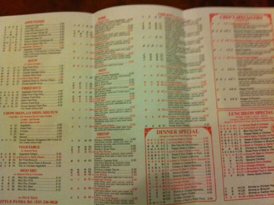 Menu at Little Panda restaurant, Sweetwater