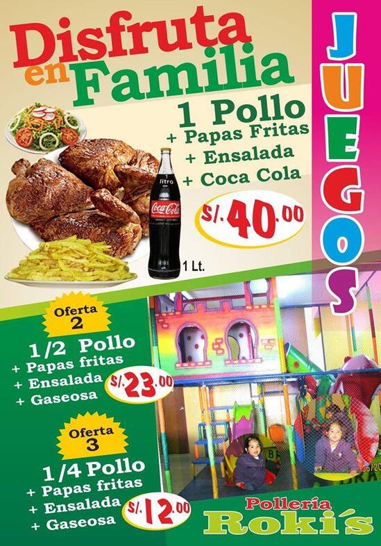 Menu at Polleria Riki's restaurant, Chimbote