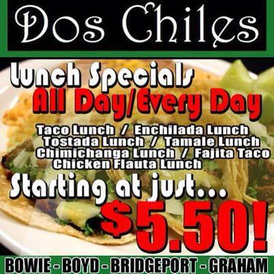 Menu at Dos Chiles restaurant, Graham