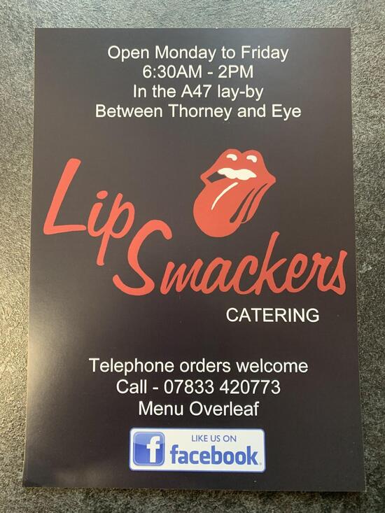 Menu at Lip Smackers Catering restaurant, Peterborough