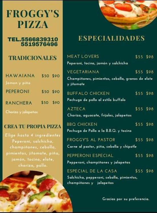 Menu at Froggy's Pizza pizzeria, Ciudad Nezahualcóyotl