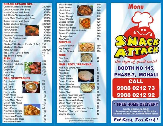 Menu at SNACK Attack, Chandigarh