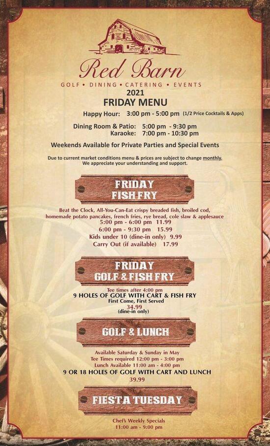 Menu at Twin Lakes Country Club, Twin Lakes