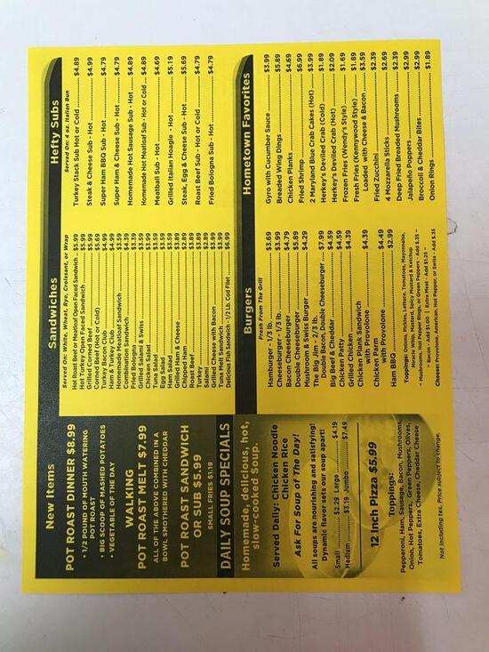 Menu at Shop-N-Go Deli restaurant, Pittsburgh