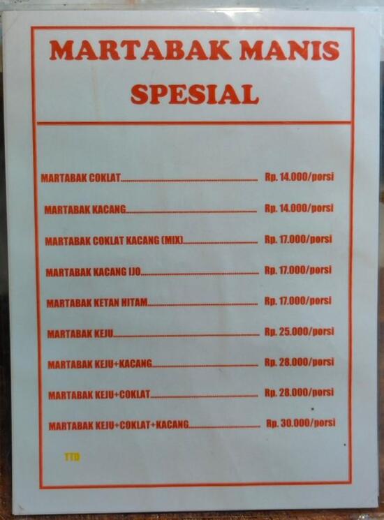 Menu at Martabak Patoman Hebow restaurant, Patoman