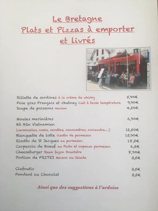 Menu at Restaurant Le Bretagne, Le Croisic