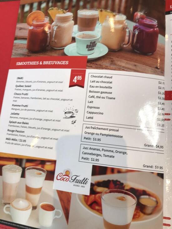 Menu au Coco Frutti Magog restaurant, Magog