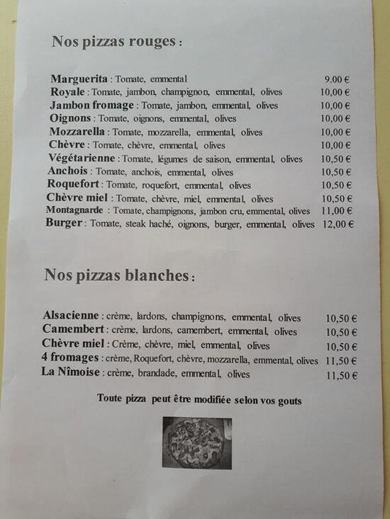 Menu at GINO PIZZA pizzeria, France