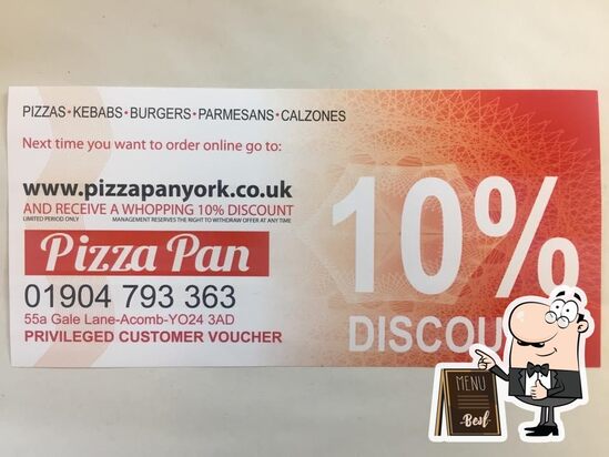 Menu at Pizza Pan pizzeria, York