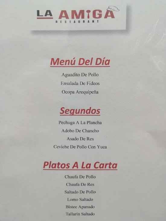 Menu at Restaurante La Amiga, Surquillo