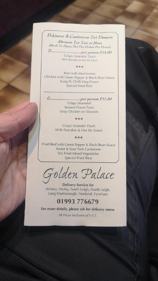 Menu at Golden Palace Chinese Take Away fast food, Witney, The ...