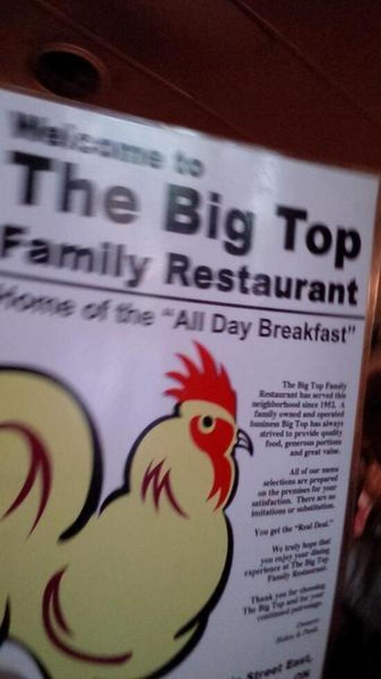 Menu at Big Top Family Restaurant, Hamilton