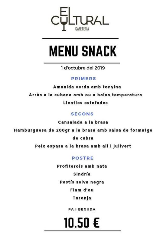 Menu at El Cultural restaurant, Terrassa