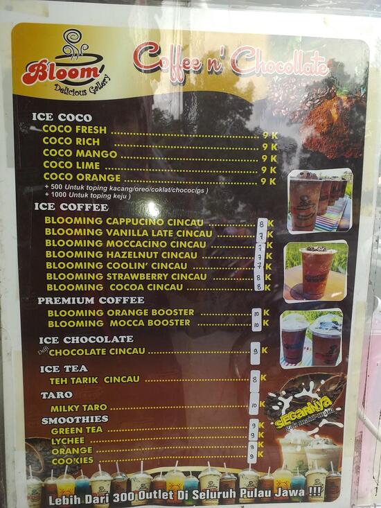 Carta del café Bloom CapCin, Purwokerto