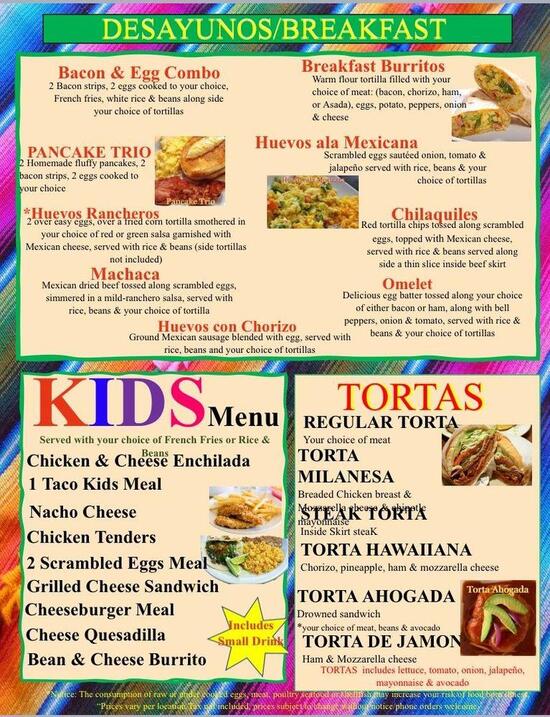 Menu at Tacos Mi Rancho restaurant, Moses Lake, S Pioneer Way