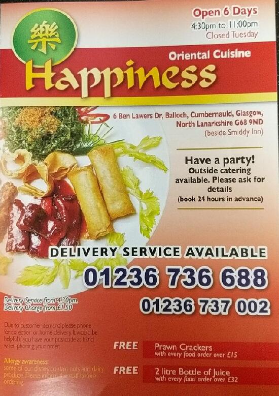Menu at Happiness, Glasgow