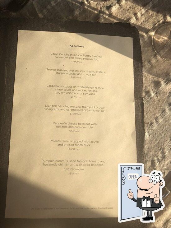 Menu at Elixik Tulum restaurant, Tulum