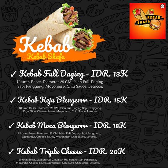 Menu at KEBAB SHAFA - CIKARANG, Bekasi Regency