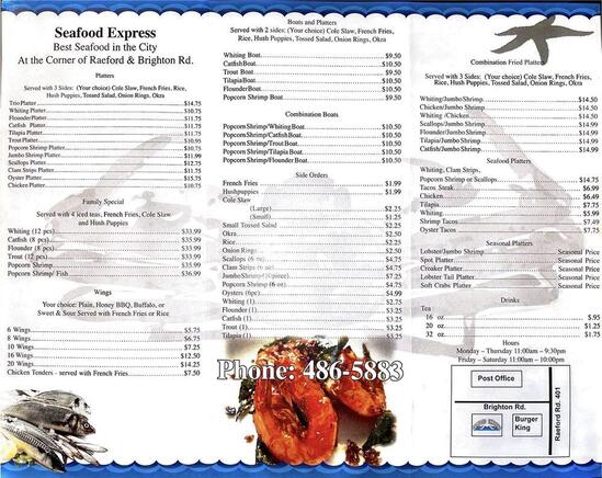 Menu at Seafood Express restaurant, Fayetteville, 936 Brighton Rd