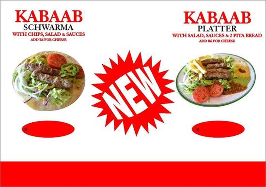 Menu at Aladdin Chicken Shwarma restaurant, Durban