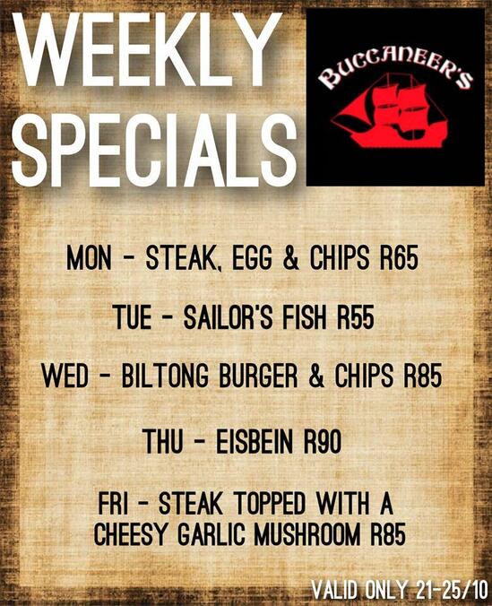 Menu at Buccaneers Beach bar and grill, Margate