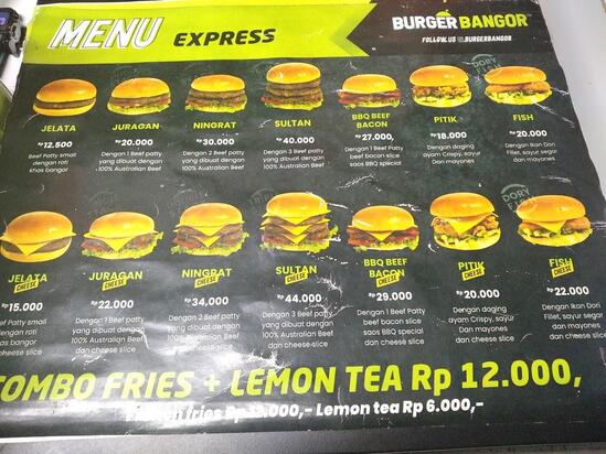 Carta del restaurante Burger Bangor Lebak Bulus, South Jakarta