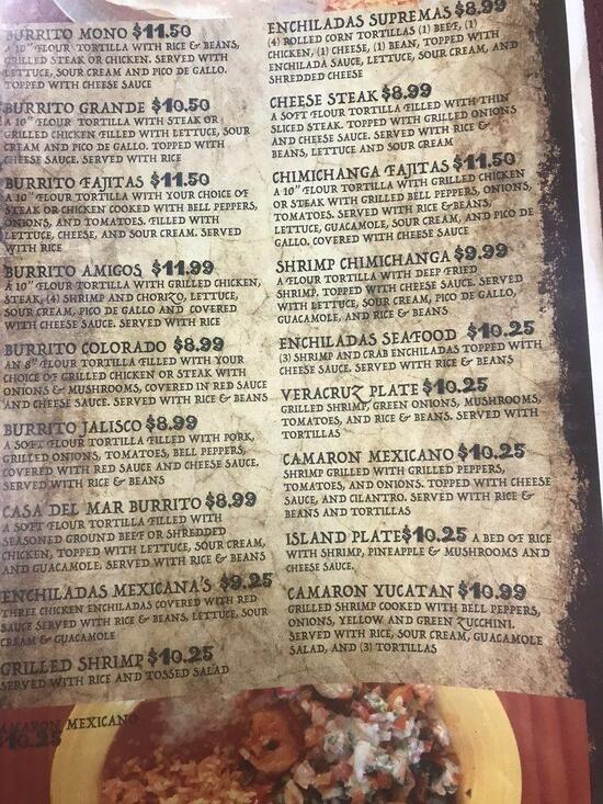 Menu at Casa Del Mar II restaurant, Charleston