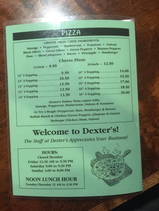 Menu at Dexter's pub & bar, Menominee