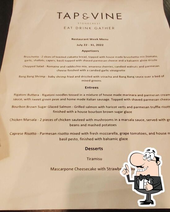Menu at Tap & Vine Ballantyne (Stonecrest) pub & bar, Charlotte