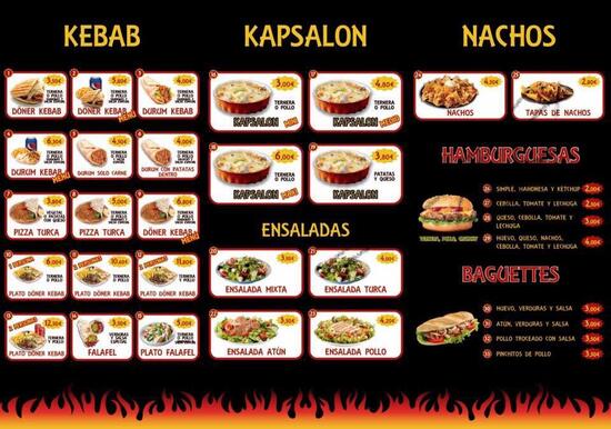 Menu at Kebab Don Kapsalon restaurant, Benaoján
