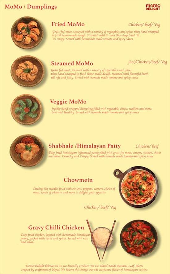 Menu at Momo Delight restaurant, New York City