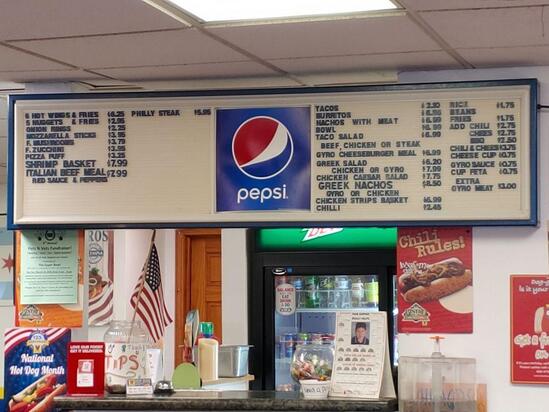 Menu at Nicky's Gyros restaurant, Crown Point