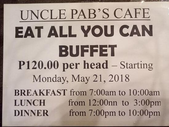 Menu at Uncle Pab’s Cafe, Quezon City