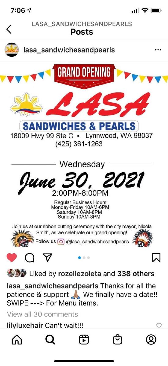Carta del pub y bar LASA Sandwiches & Pearls, Lynnwood