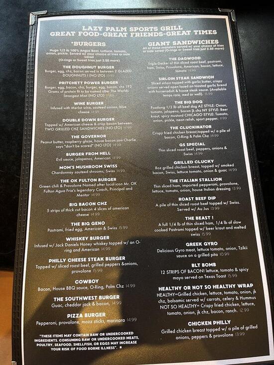 Menu at Lazy Palm Sports Grill pub & bar, Litchfield Park