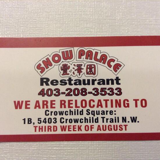 Menu at Snow Palace 豐澤園 Calgary AB restaurant, Calgary