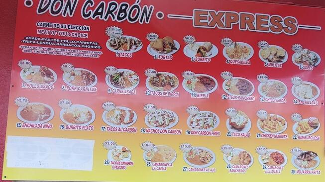 Menu at Taqueria Don carbón express #2 restaurant, Hendersonville