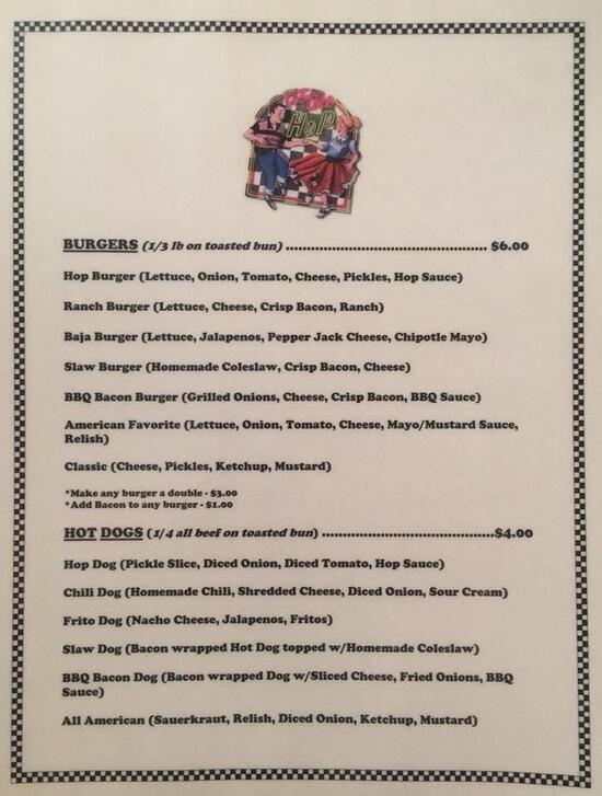 Menu at The Hop restaurant, Rolla
