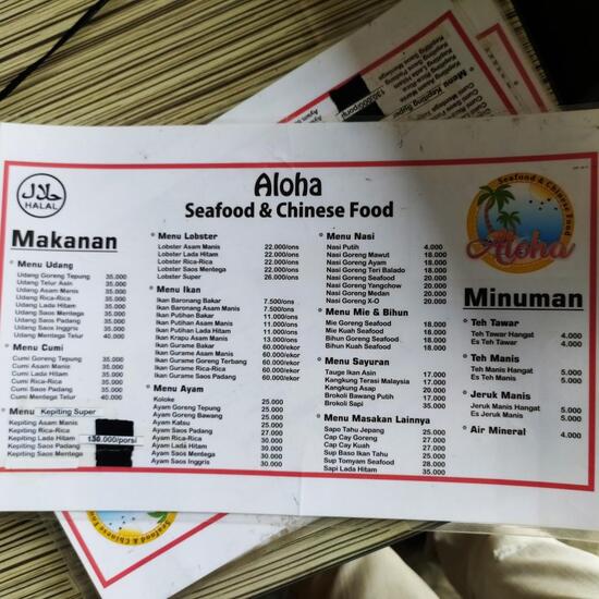 Menu at ALOHA RESTO Seafood & Chinese Food restaurant, Jember