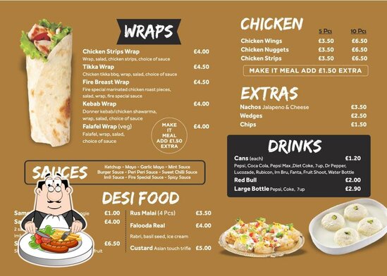 Menu at Freeze and fire restaurant, Oldham