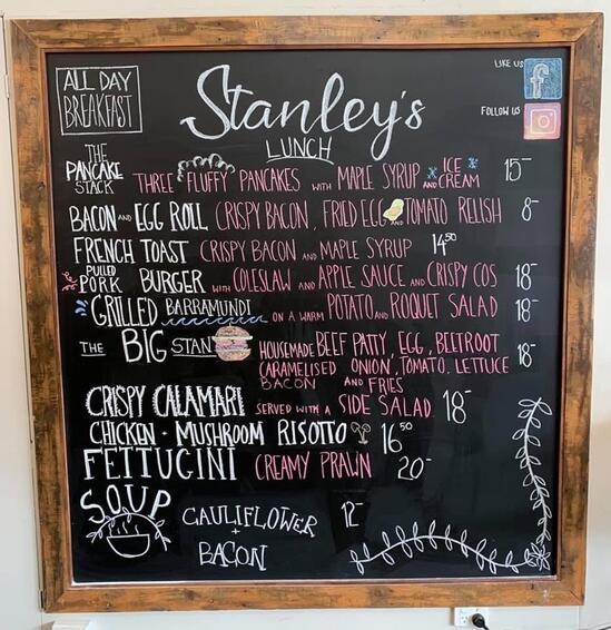 Menu at Stanley's Cafe / Restaurant, Shepparton